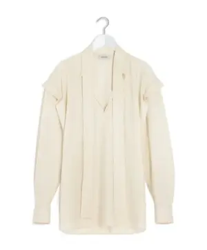 LEMAIRE Ascot Self-tie V-neck Top - Cream