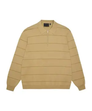 Rains Striped Knit Long-sleeved Polo Shirt - Light Brown