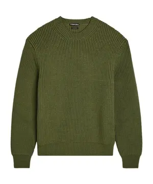 TOM FORD Ribbed Crew-neck Wool Jumper - Green