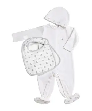 Brunello Cucinelli Bear-print Cotton Babygrow Set - Light Gray