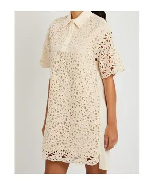 Moncler Embroidered Cotton Mini Shirt Dress