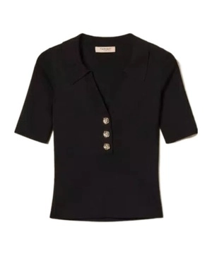 TWINSET Button Embellished Polo Shirt - Black