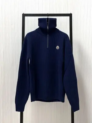 Moncler Logo Rib Wool Turtleneck With Zip Detail