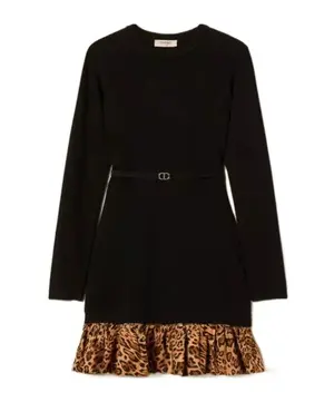 TWINSET Animal Printed Insert Mini Knitted Dress