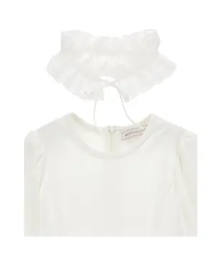 Monnalisa Long Sleeve Ruffle High Neck Dress With Bear Print