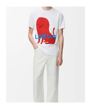 Loewe Regular Fit Cotton T-shirt With Lion Graphic - White