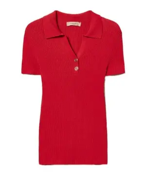 TWINSET Fine Ribbed Polo Top - Red