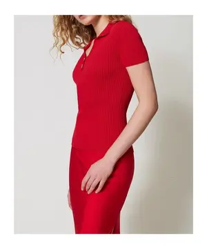 TWINSET Fine Ribbed Polo Top