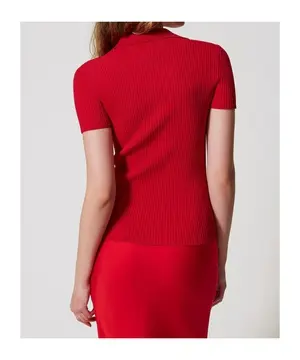 TWINSET Fine Ribbed Polo Top