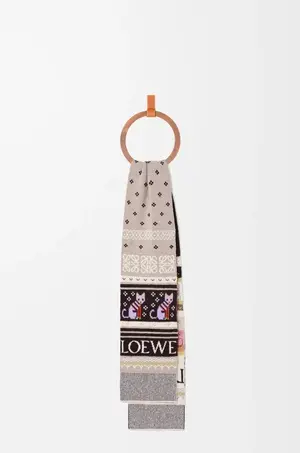 Loewe Cat-motif Patterned Scarf - Nude