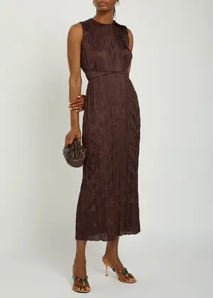 Staud Belted Plissé Midi Dress - Black