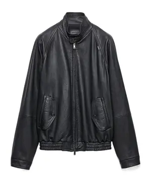 Prada Nappa Leather Zip-up Jacket With Stand Collar
