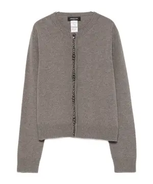 Fabiana Filippi Crew Neck Long Sleeve Embellished Knit Top - Gray