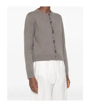 Fabiana Filippi Crew Neck Long Sleeve Embellished Knit Top - Gray
