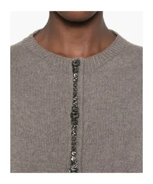 Fabiana Filippi Crew Neck Long Sleeve Embellished Knit Top - Gray