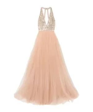 Jenny Packham Embellished Tulle Gown - Nude