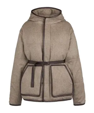 TOD'S Padded Hooded Coat With Leather Trim