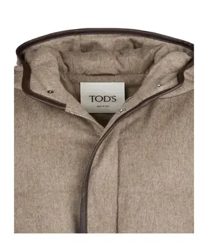 TOD'S Padded Hooded Coat With Leather Trim