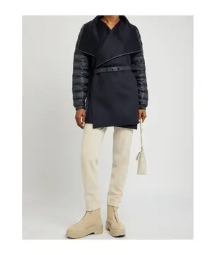Moncler Quilted Wool Cape Coat With Shawl Collar - Black
