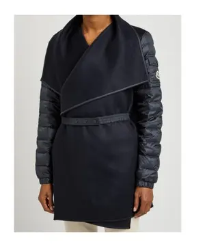 Moncler Quilted Wool Cape Coat With Shawl Collar - Black