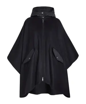 Moncler Hooded Shell And Wool-blend Cape Coat - Black