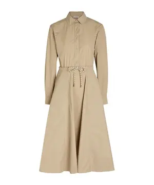 Moncler Drawstring Poplin Midi Shirt Dress - Nude