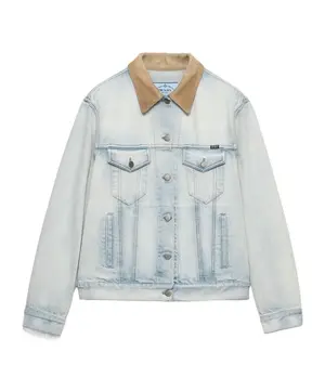 Prada Denim Blouson Jacket With Leather Collar