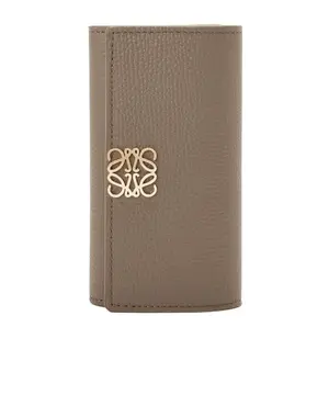 Loewe Anagram Key Case In Pebble Grained Calfskin - Taupe