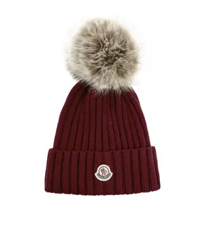 Moncler Ribbed Wool Bobble Hat - Brown