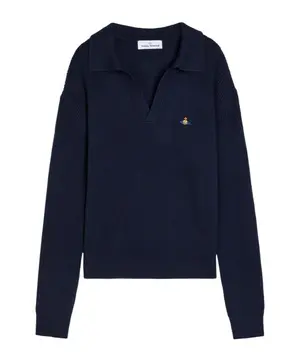 VIVIENNE WESTWOOD Logo-embroidered Wool And Cashmere-blend Polo Jumper - Black