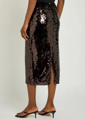 Staud Ciara Sequin-embellished Mesh Midi Skirt - Black