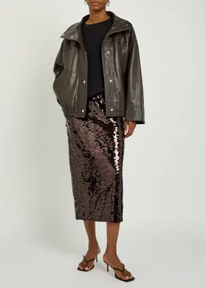Staud Ciara Sequin-embellished Mesh Midi Skirt - Black
