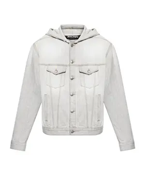 Palm Angels Logo Printed Hooded Denim Jacket