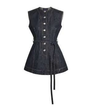 Sportmax Sleeveless Belted Denim Waistcoat Top - Black