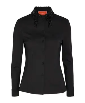 La DoubleJ Bead Embellished Collar Jersey Shirt - Black