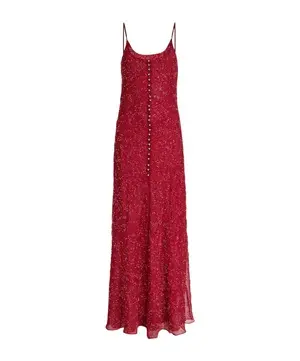 Rabanne Embellished Chiffon Maxi Dress - Red