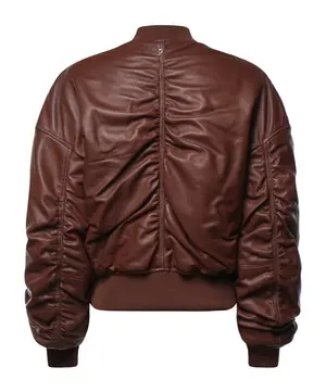 DONDUP Ruched Leather Bomber Jacket - Red