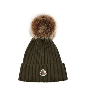 Moncler Ribbed Wool Bobble Hat - Black