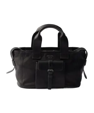 Prada Route Medium Leather Tote Bag - Black