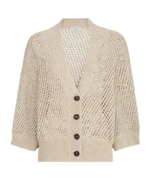 Brunello Cucinelli Hemp Mesh Knit Cardigan - Sand