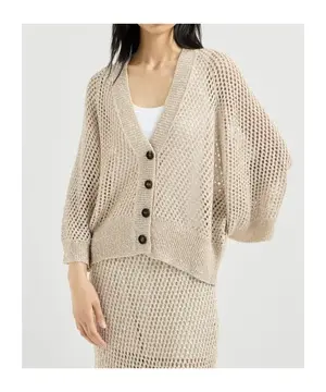 Brunello Cucinelli Hemp Mesh Knit Cardigan - Sand