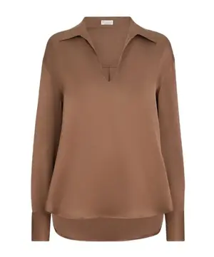 Brunello Cucinelli Silk Satin V-neck Blouse