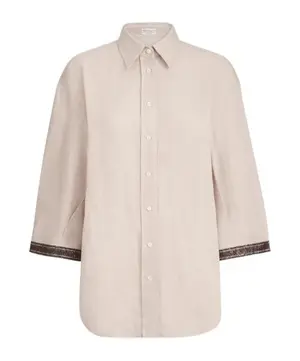 Brunello Cucinelli Linen Shirt With Embellished Cuffs - Yuta