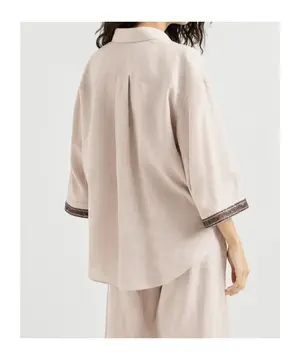 Brunello Cucinelli Linen Shirt With Embellished Cuffs - Yuta