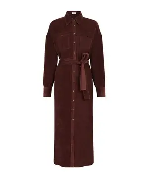 Brunello Cucinelli Fluid Corduroy Belted Shirt Dress
