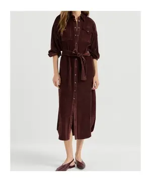 Brunello Cucinelli Fluid Corduroy Belted Shirt Dress