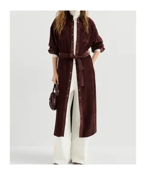 Brunello Cucinelli Fluid Corduroy Belted Shirt Dress