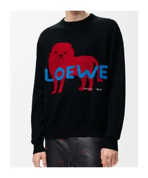 Loewe Crew Neck Lion Intarsia Sweater - Black