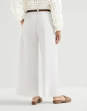 Brunello Cucinelli Cotton Organza Boxy Pleated Trousers With Monili - White