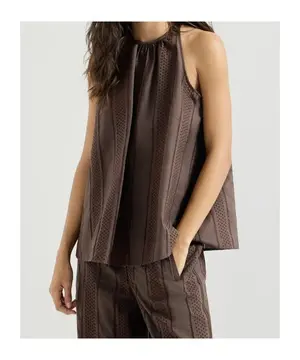 Brunello Cucinelli Techno Cotton Poplin Broderie Anglaise Top With Monili